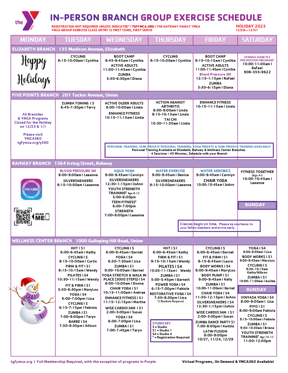 Holiday Schedules 12/26-12/31 | The Gateway Family YMCA