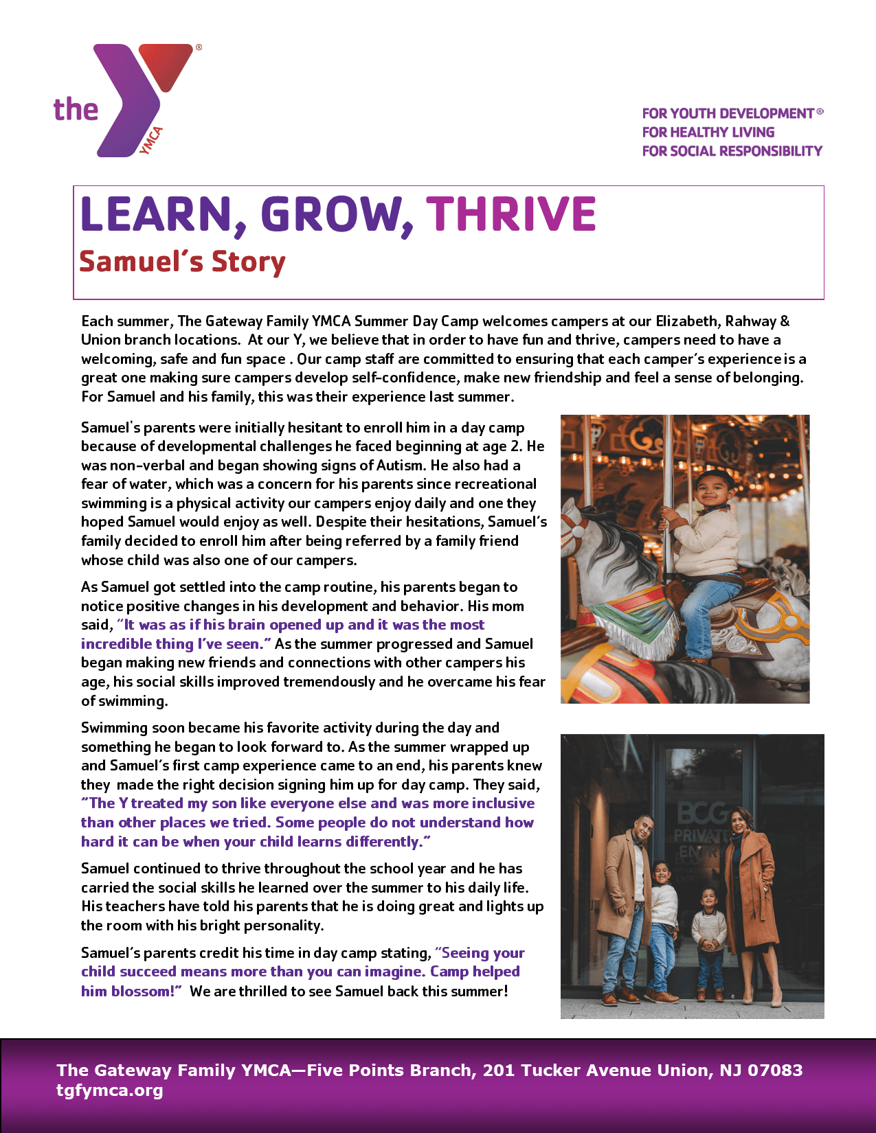 Learn, Grow, Thrive - Samuels Story | The Gateway Family YMCA